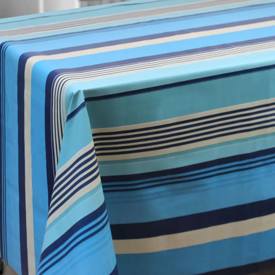 Nappe De Table Toile Cirée PVC Vita "Bayonne Rayure Bleu Ciel" - Largeur 140cm - Fontlyshop